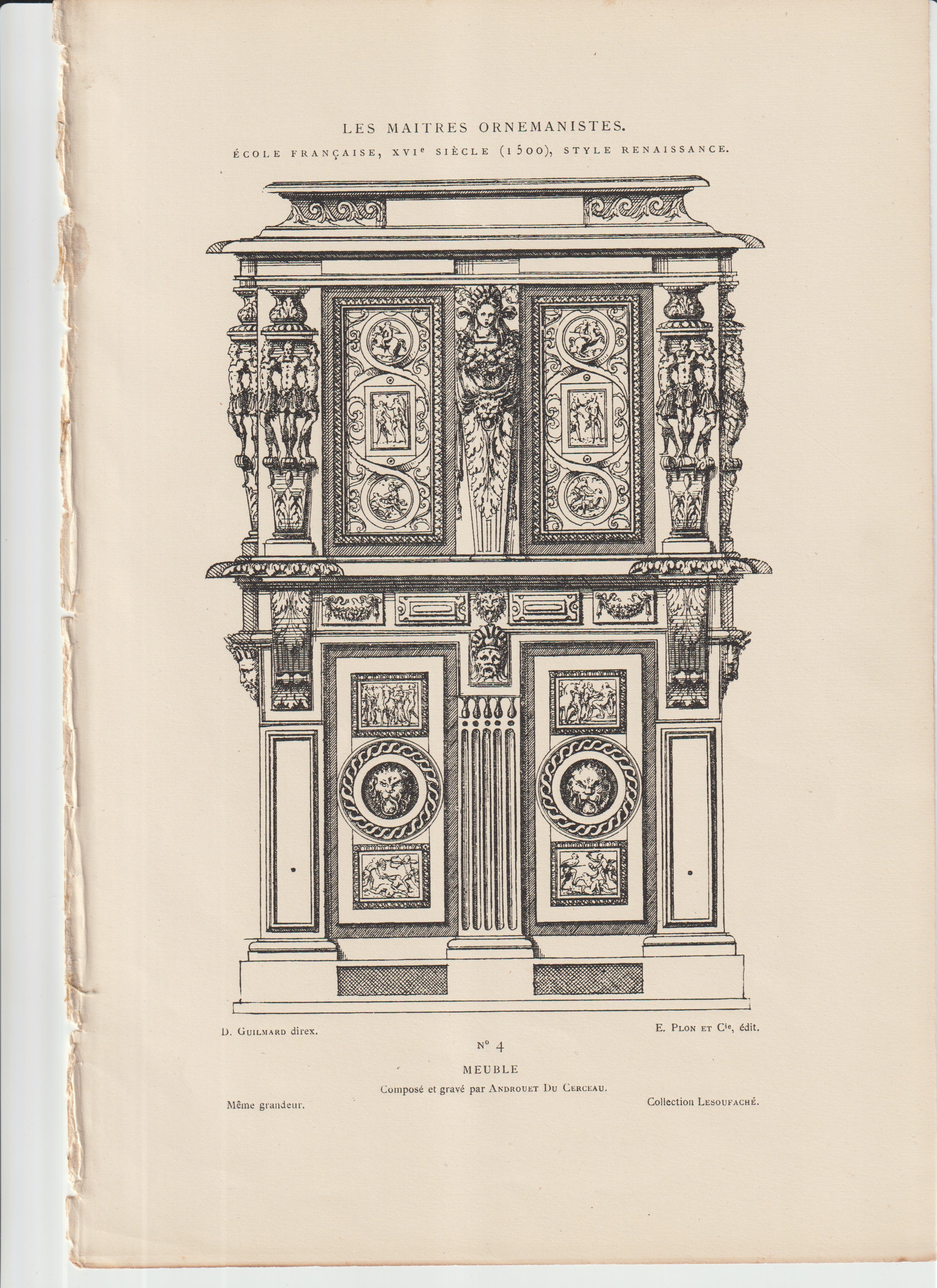 “Renaissance Cabinet Engraving by Du Cerceau – 19th‑C French Architect ...