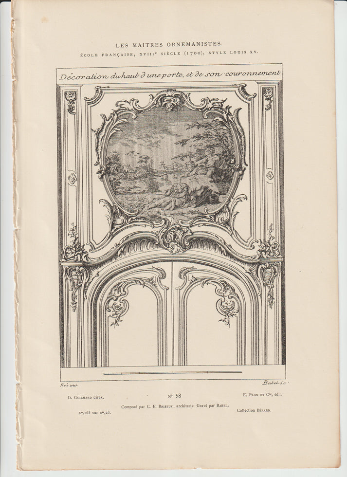“Antique French Rococo Door Design — Louis XV Architectural Engraving ...